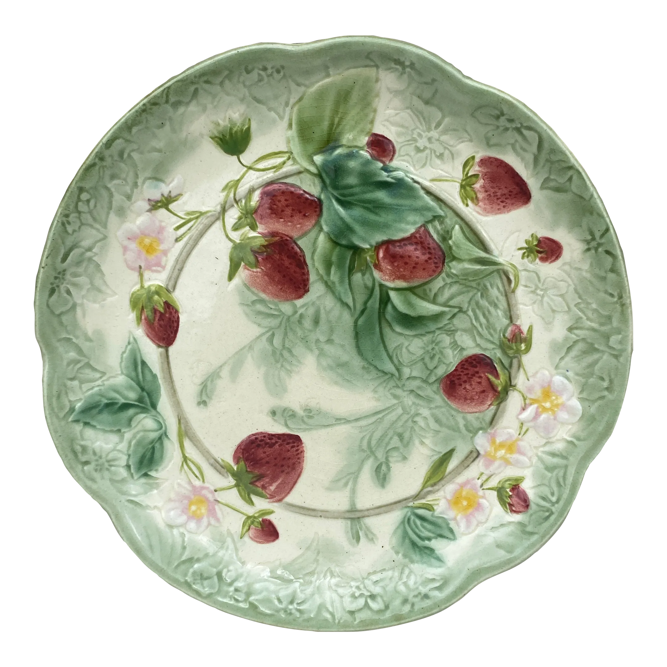 19th Century Majolica Strawberries Plate Choisy Le Roi | Chairish