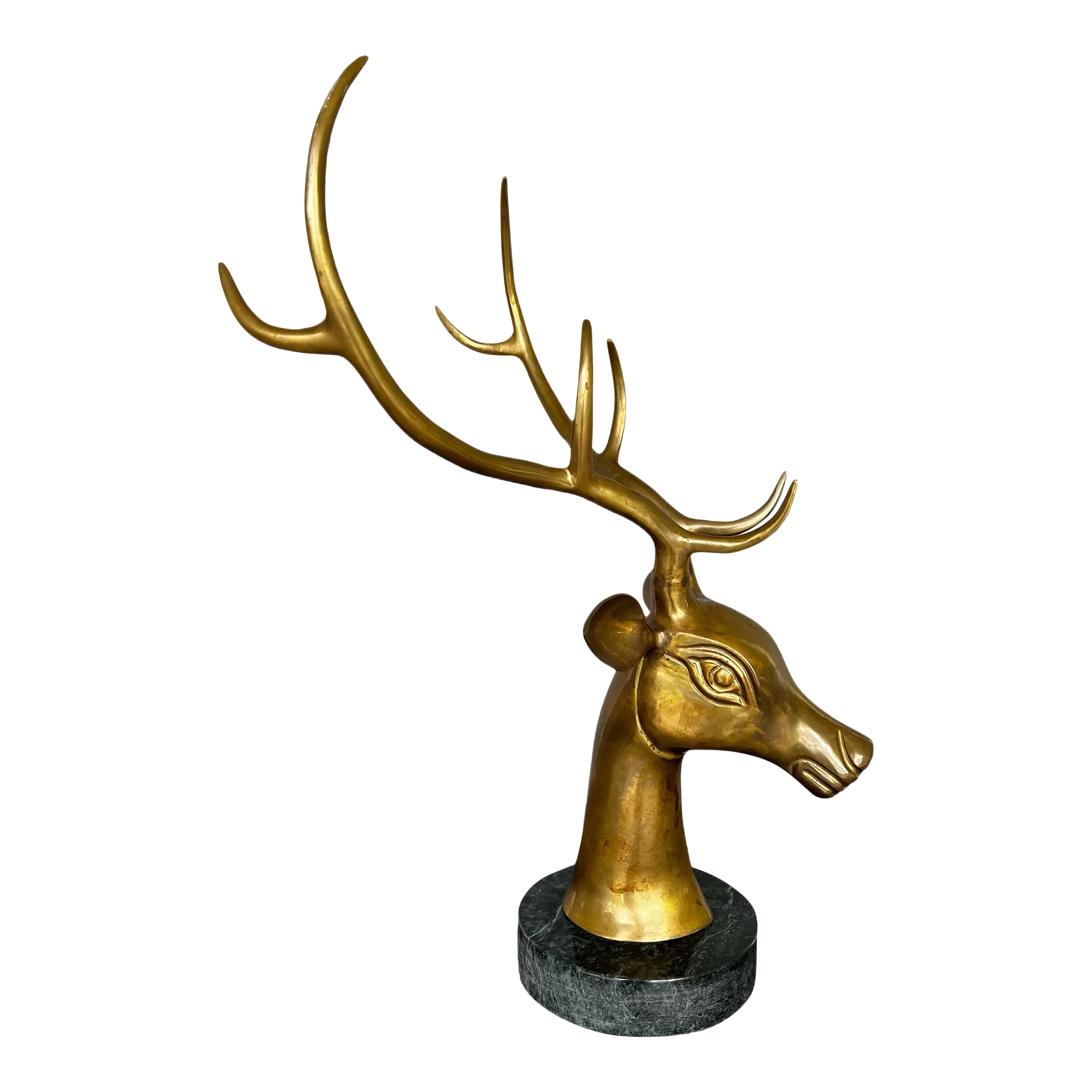 Vintage Large 27”h Bronze Stag Head on Marble Base | Chairish
