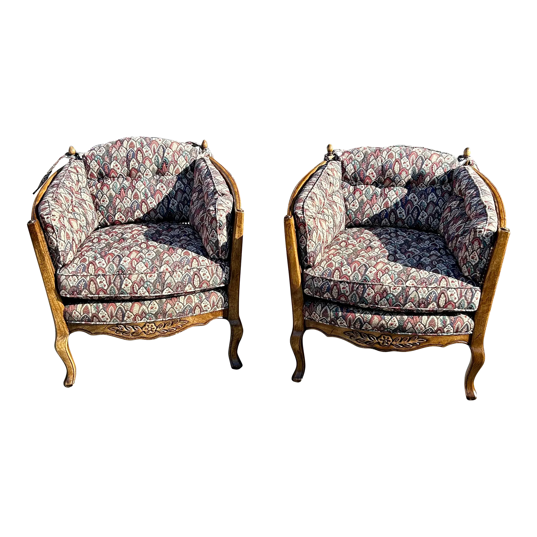 1970s Vintage Pair of Rustic Barrel Chairs With Canning | Chairish