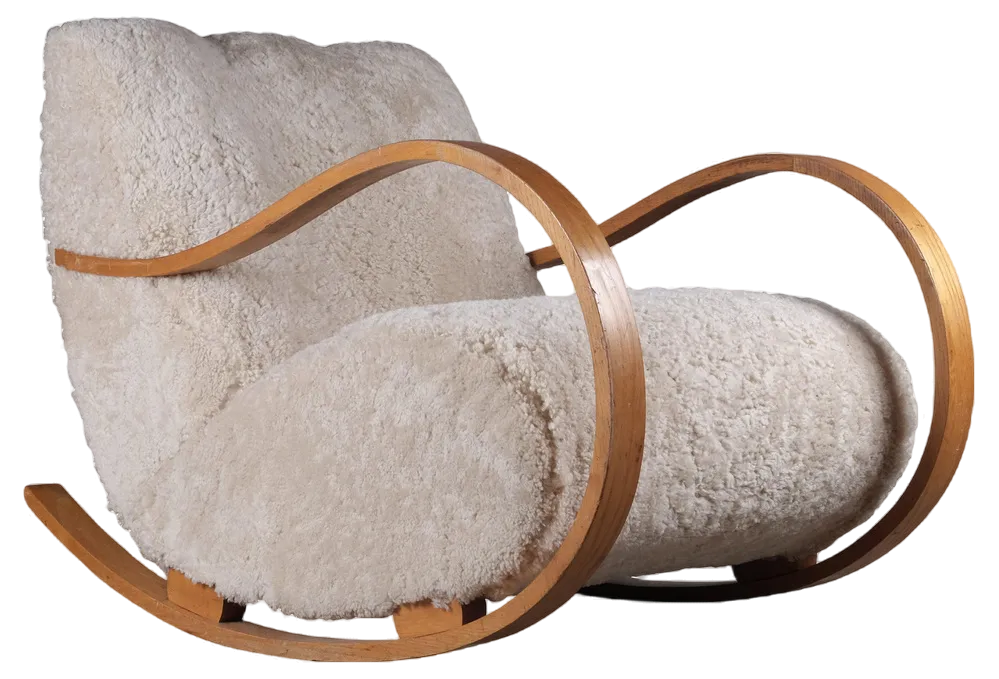 Swedish Rocking Chair in Sheepskin, 1940s | Chairish