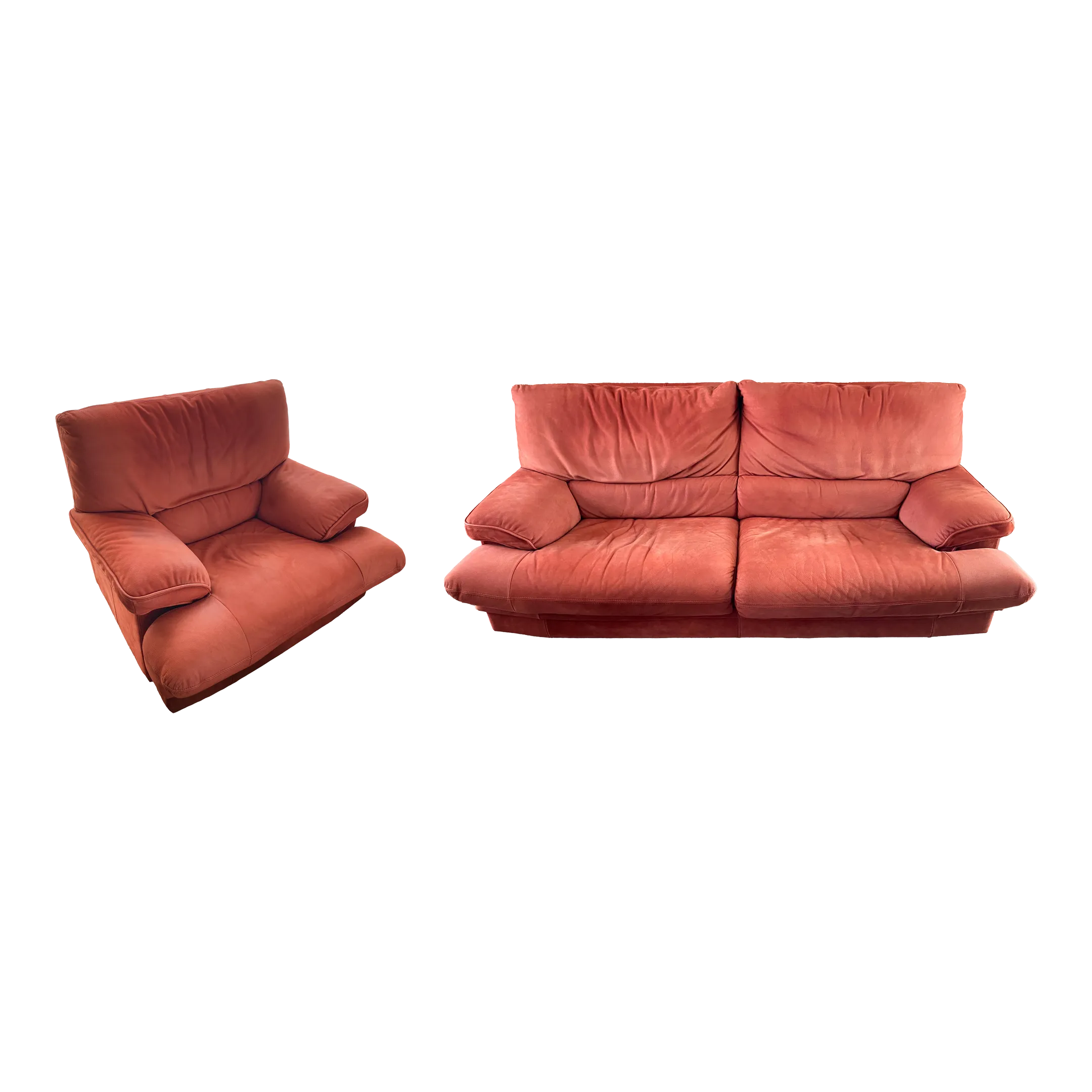 Salotti Italian Leather 2 Seater Sofa and Lounge Chair Set | Chairish