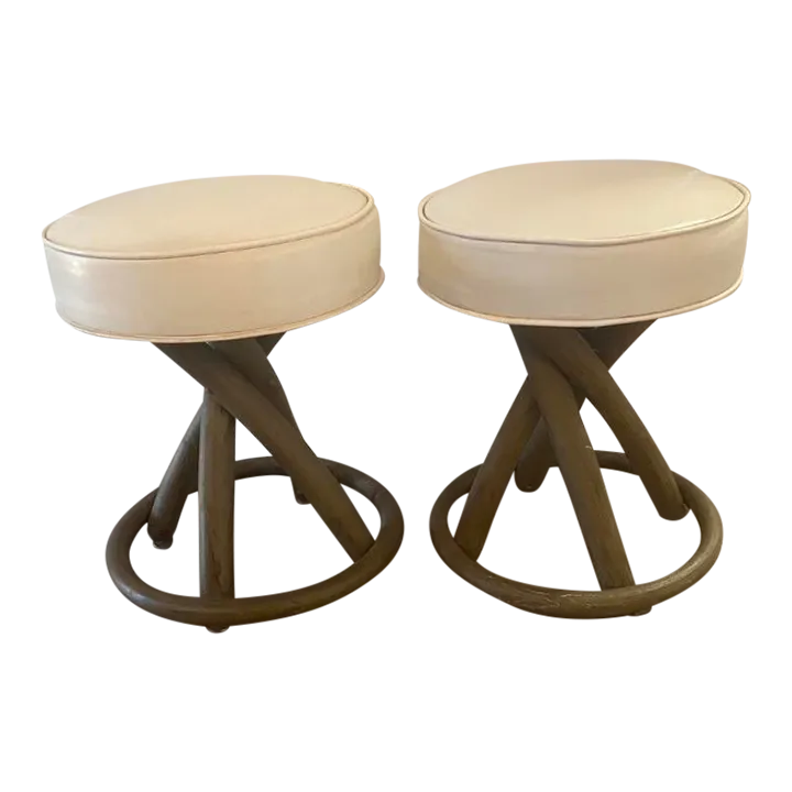 1950s Strand Rattan Twist Bamboo Stools in the Style of Paul Frankl - a ...