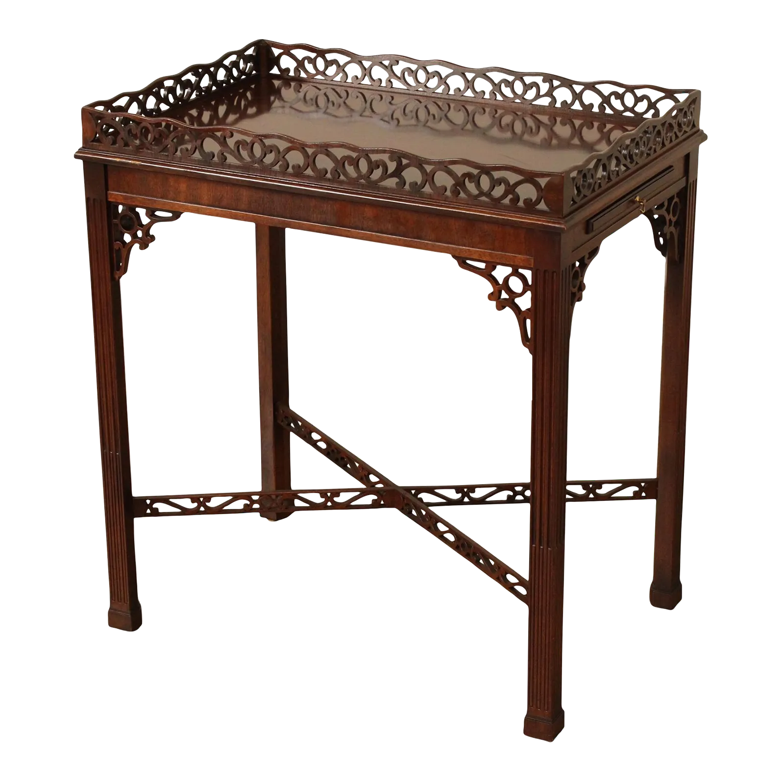 Chinese Chippendale Style Carved Mahogany Tea Table | Chairish