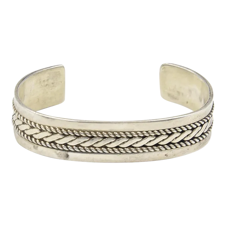Native American Navajo Sterling Silver Rope & Bead Design Cuff Bracelet ...