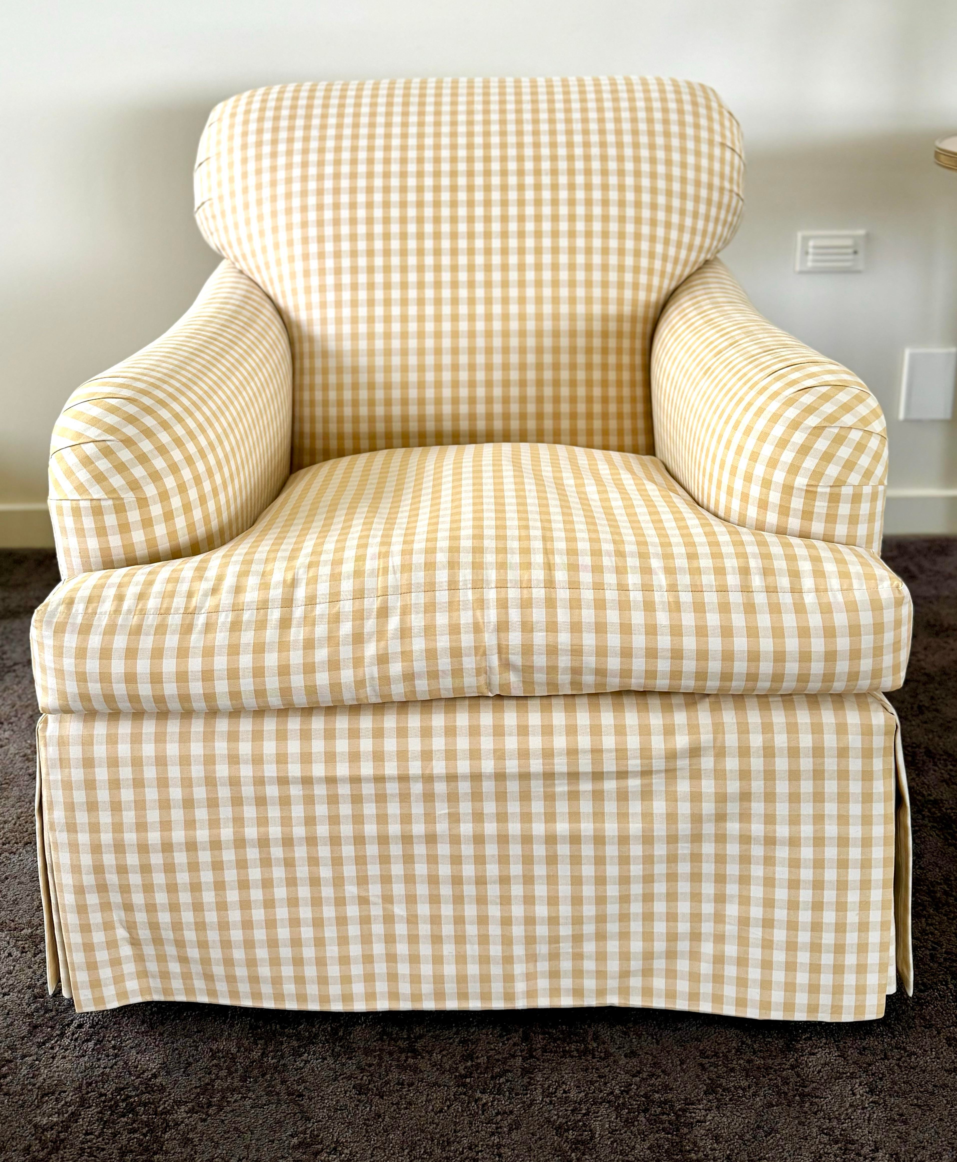 Yellow check armchair store