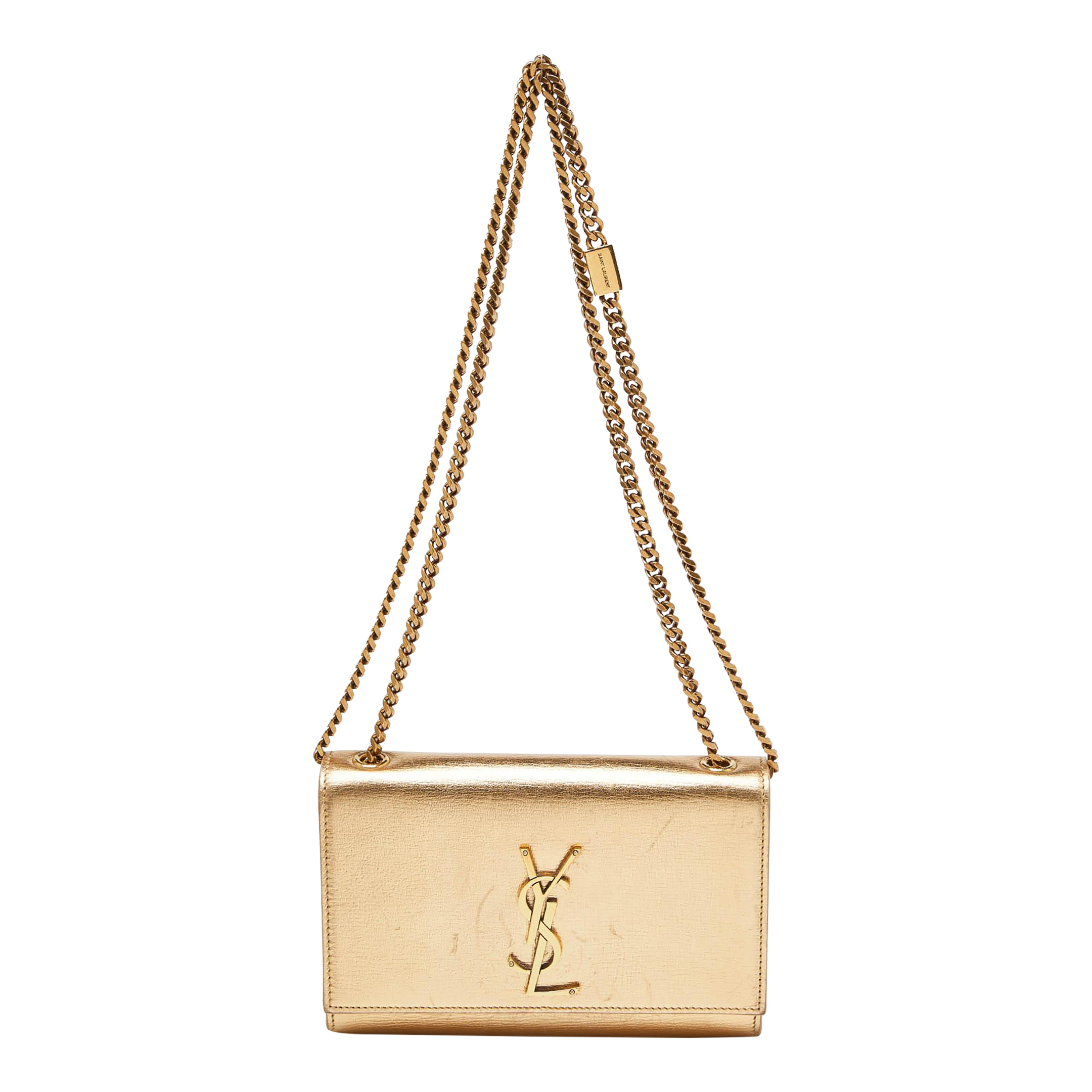 Saint Laurent Gold Leather Small Monogram Kate Chain Bag | Chairish
