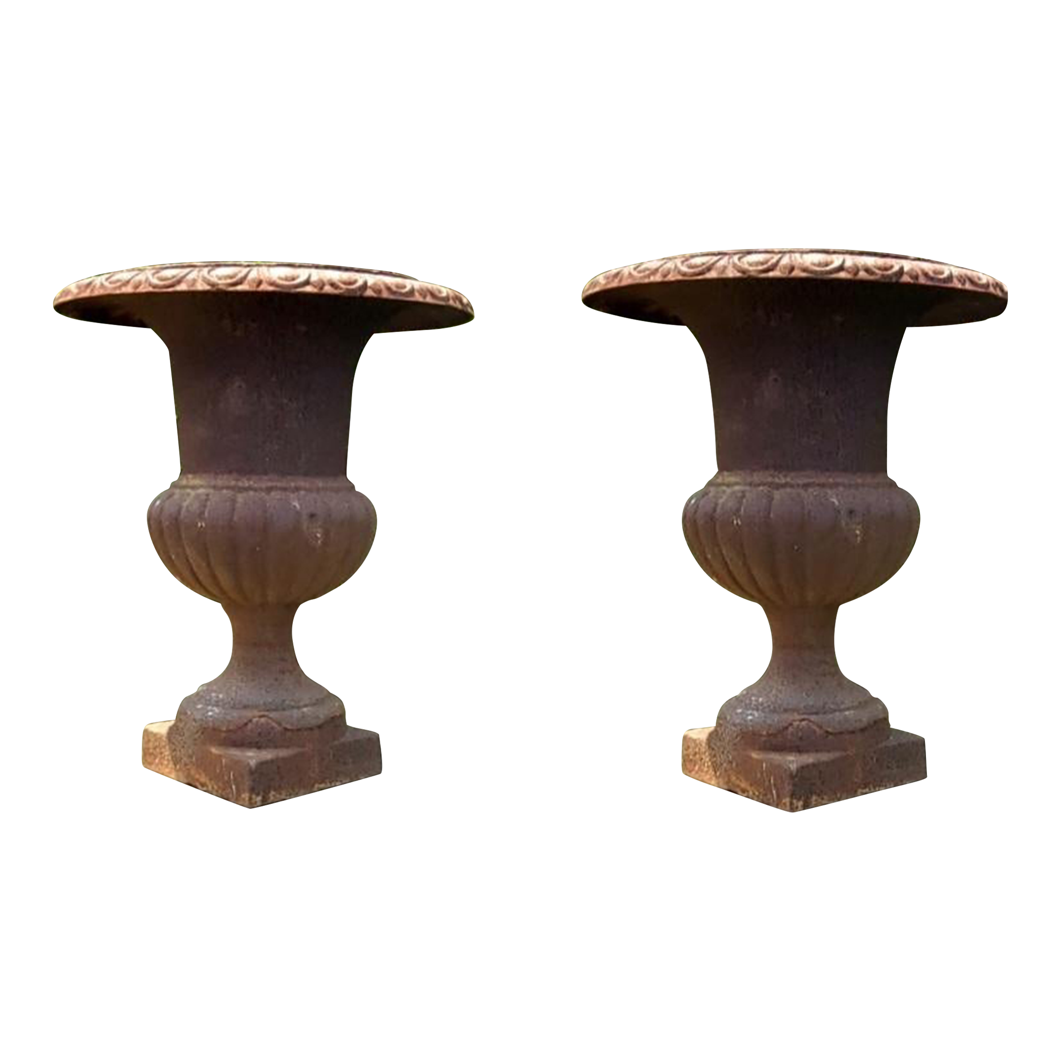 Antique Tall Large Cast Iron Outdoor Garden Planters Urns - Set of 2 ...