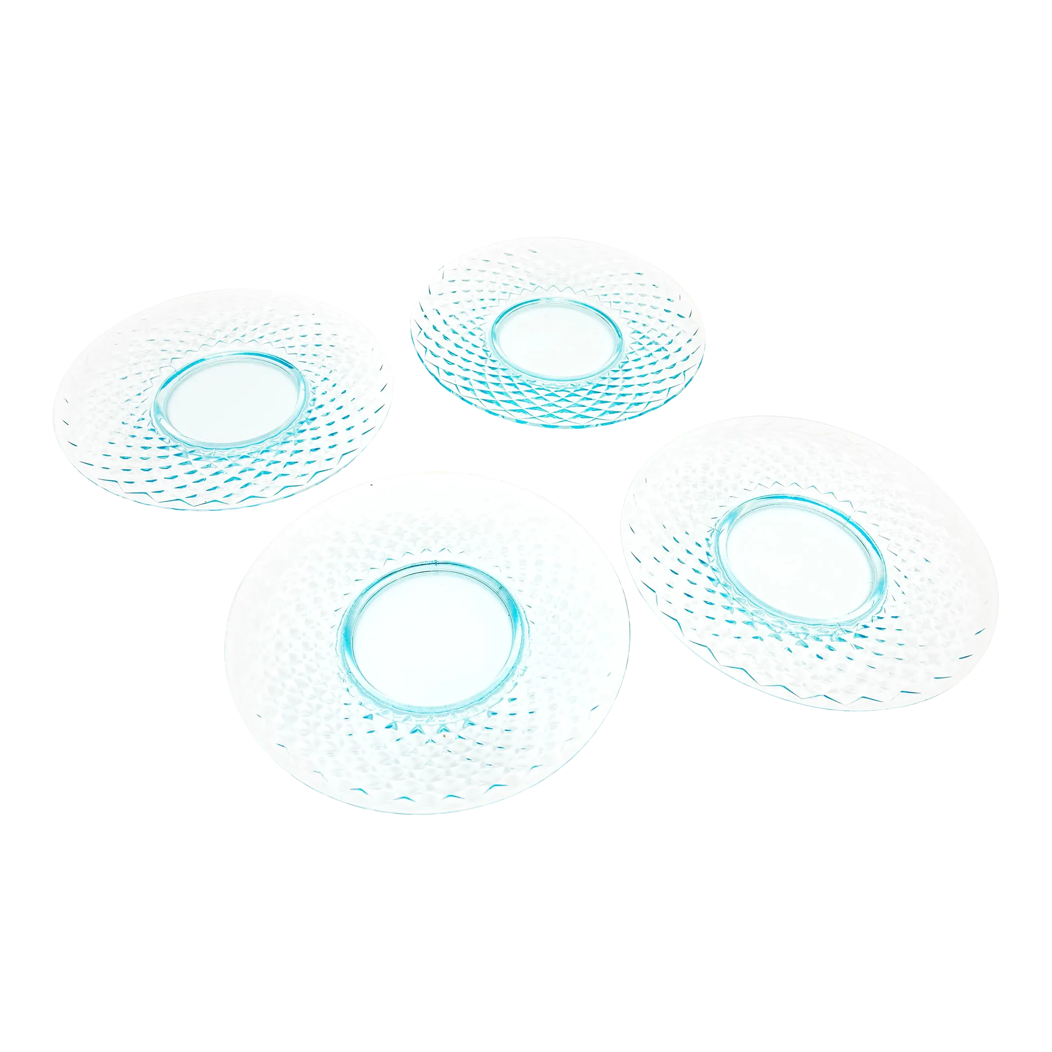 Mid-Century Modern Pale Blue Geometric Glass Plates - 4 Pieces | Chairish