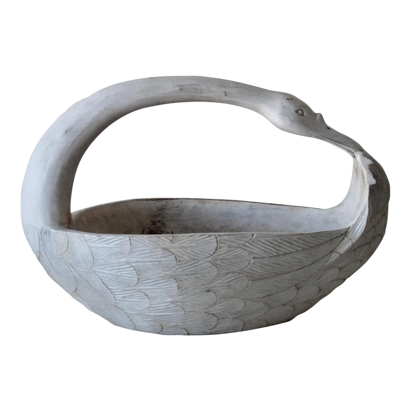 Large Hand Carved Wood Swan Basket White Finish Vintage Mid-Century ...