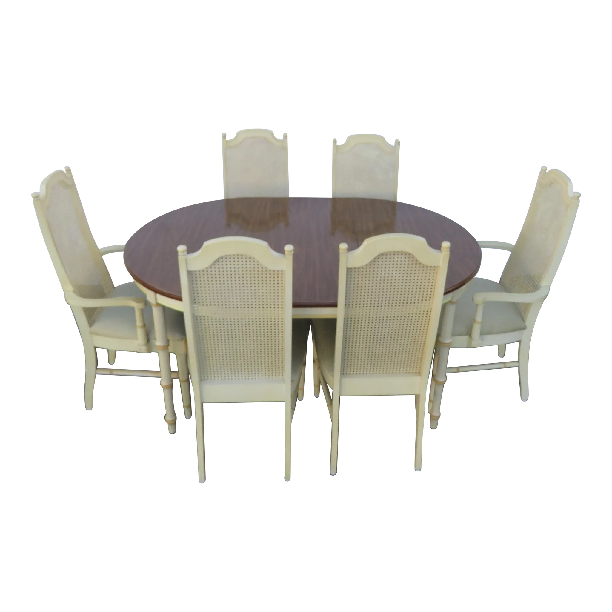 Lenoir Hollywood Regency Faux Bamboo Two Tone Dining Table and Six ...