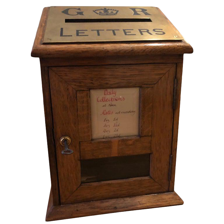 Early 20th Century Edwardian Small Oak Post Box | Chairish