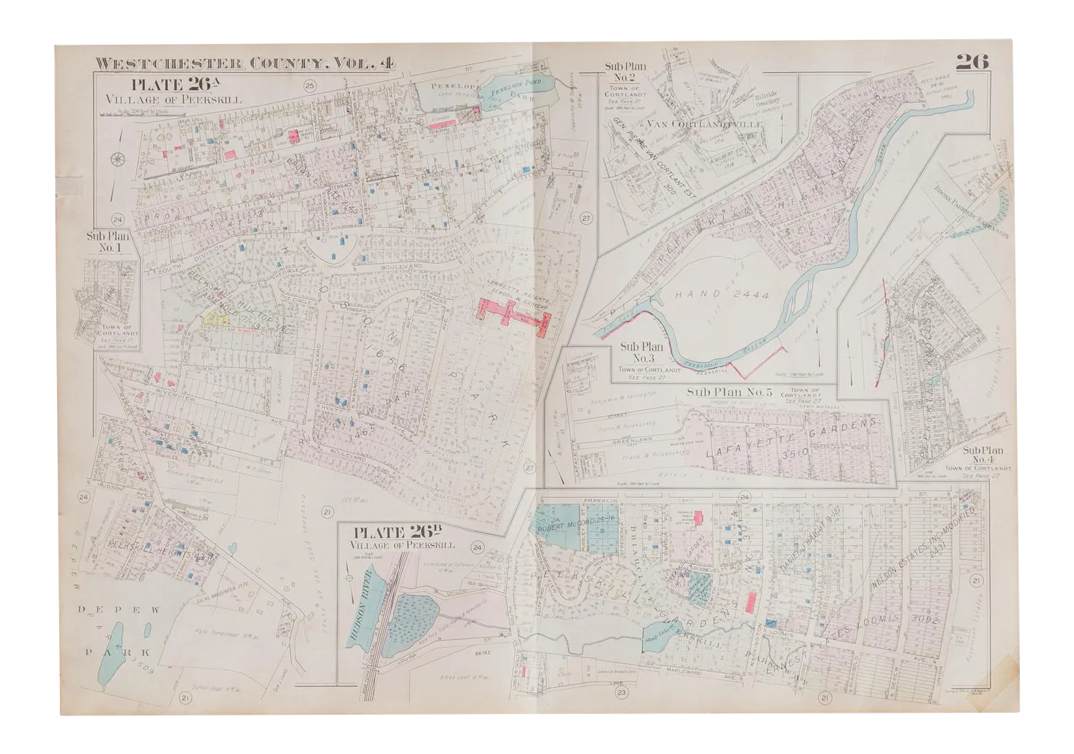 Vintage Hopkins Map of Village of Peekskill | Chairish