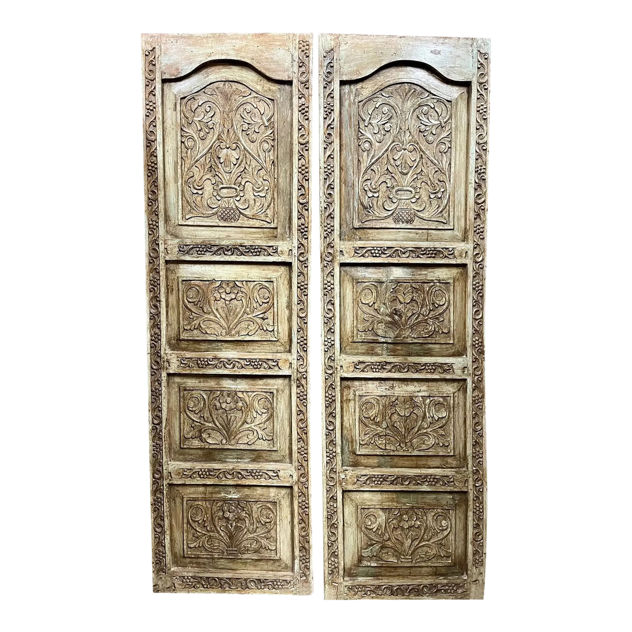 Vintage Indo French Carved Door Pair 78 | Chairish