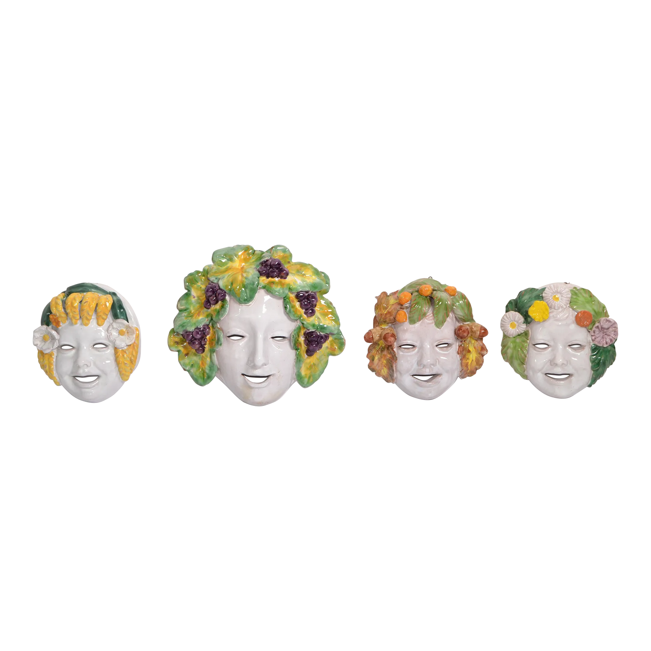 Vintage Majolica Hand Painted Ceramic Pottery Wall Masks Italy Cottura ...