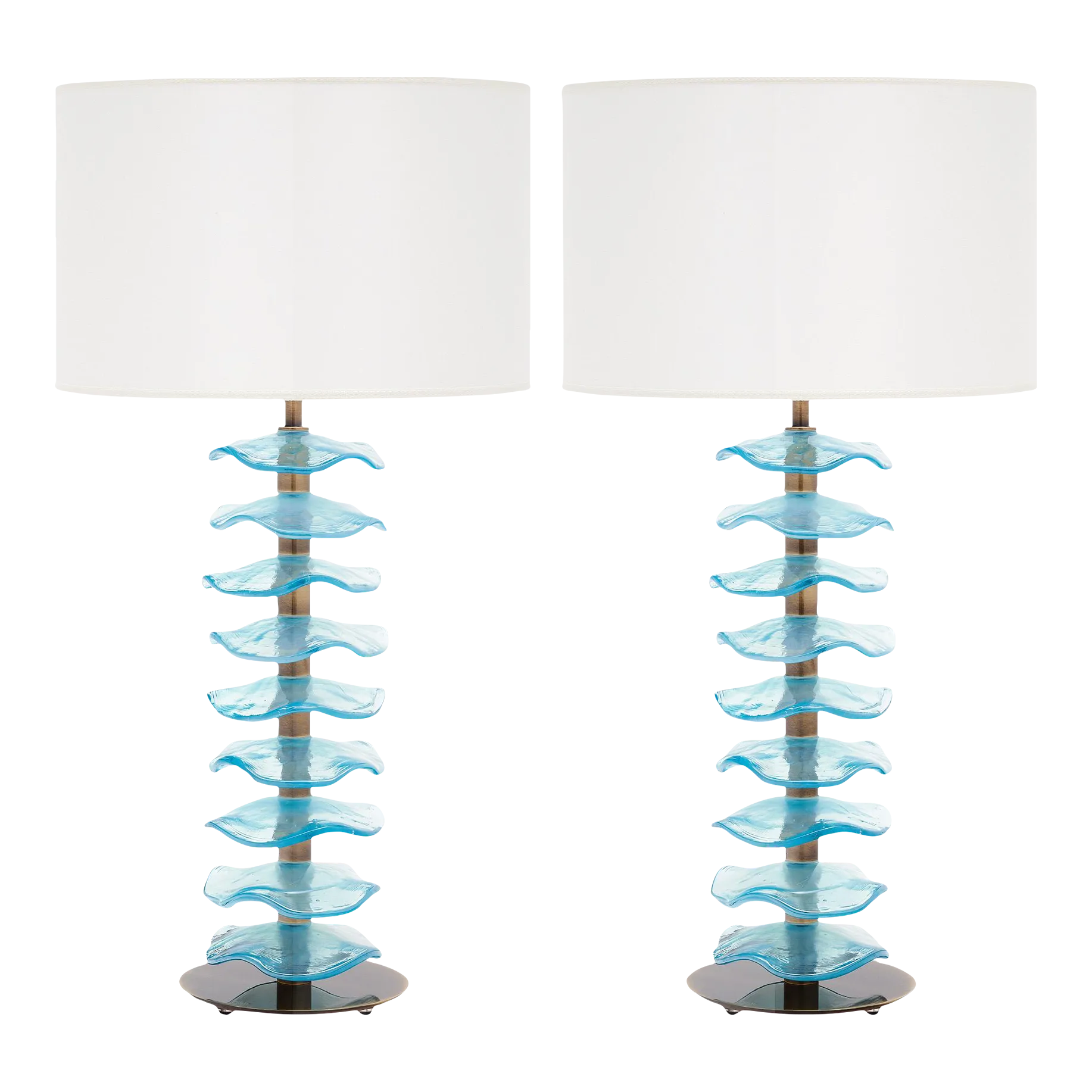 Murano Glass Blue Disc Lamps | Chairish