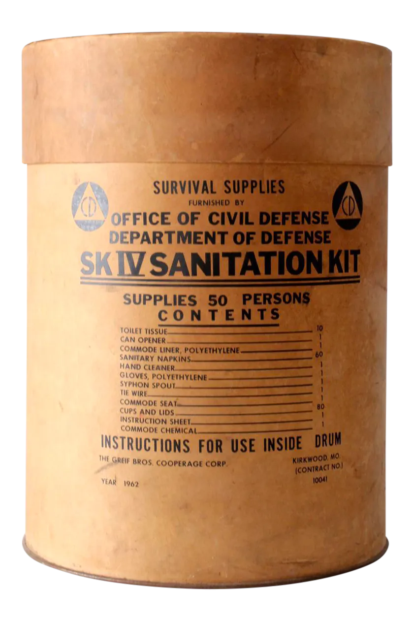 Circa 1962 Cold War Survival Kit Barrel Box | Chairish