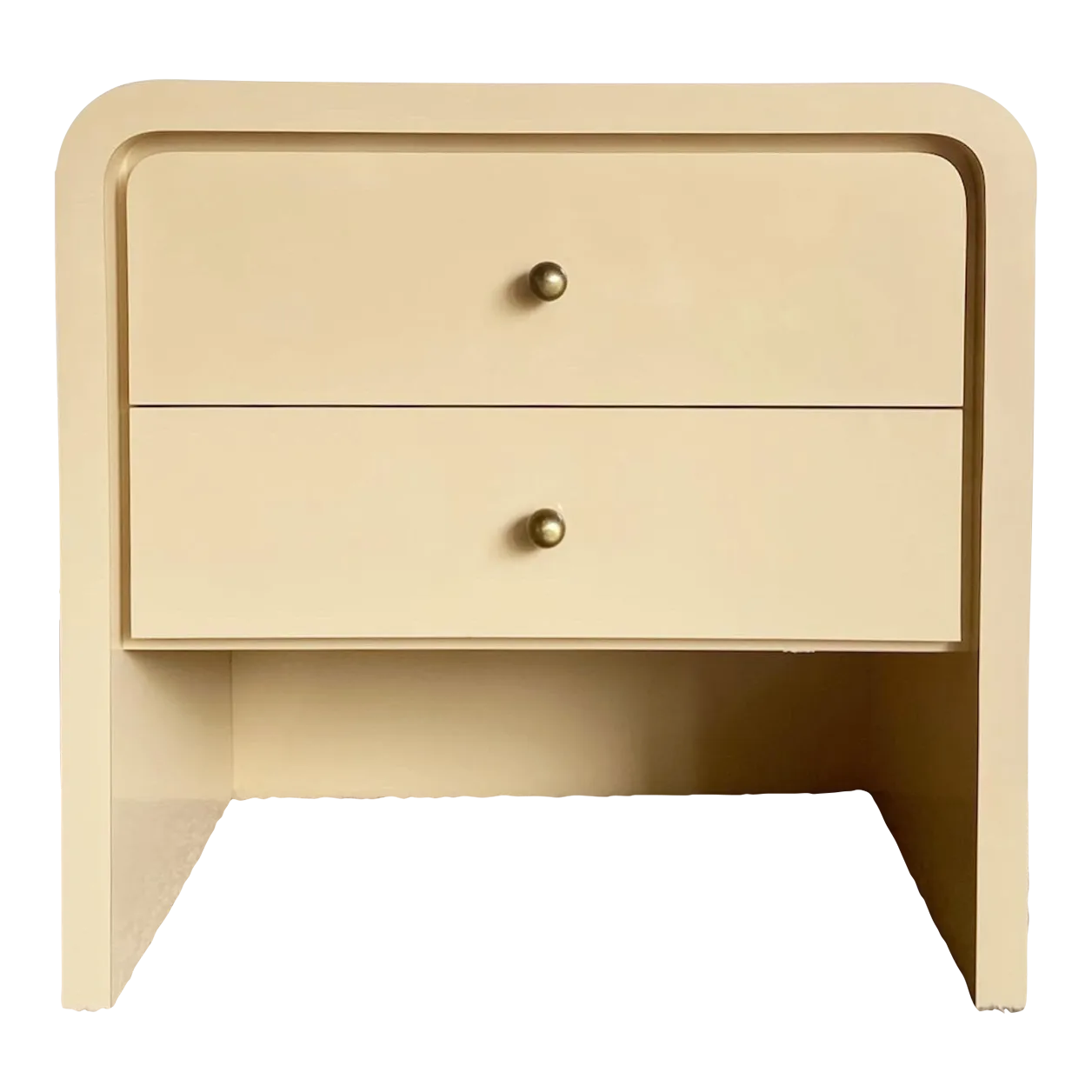 Postmodern Tan Lacquer Laminate Waterfall Commode | Chairish