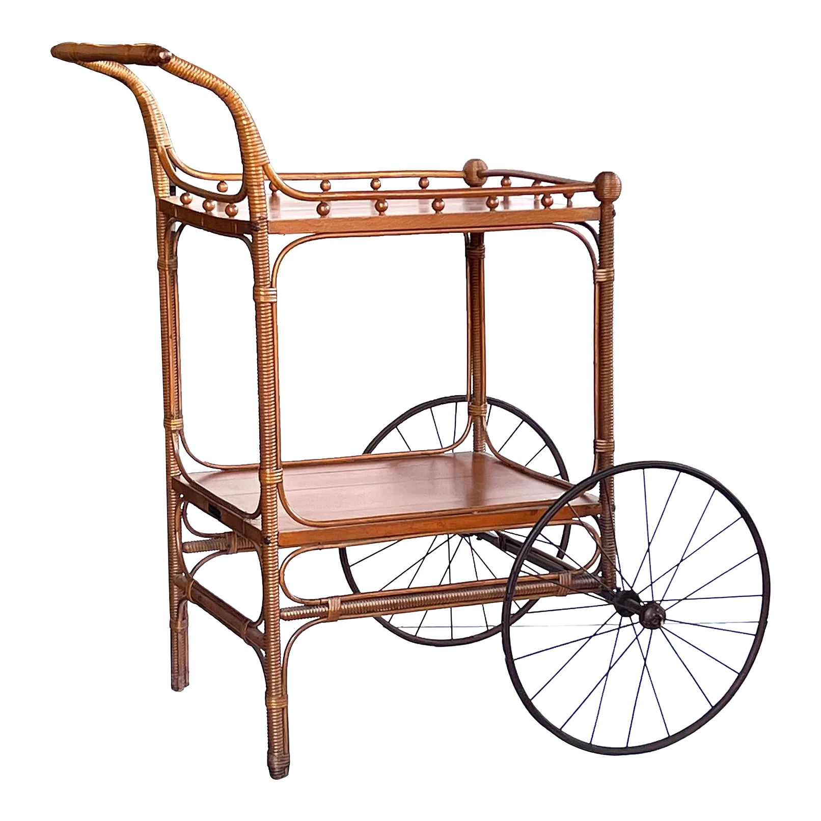 An Early Heywood Wakefield Wicker and Wood Drinks/Bar Cart, Circa 1910 ...