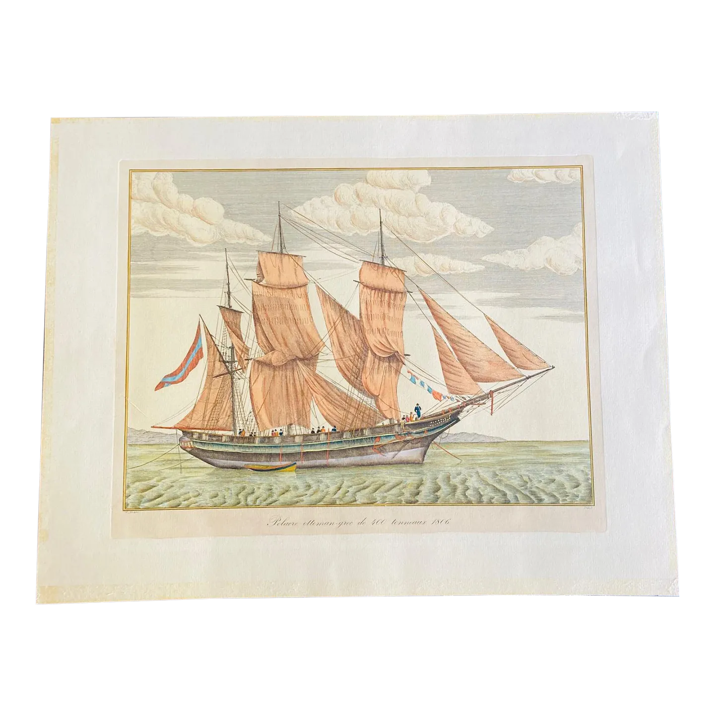 19th Century Hand Colored Ship Engraving by V Cioni | Chairish