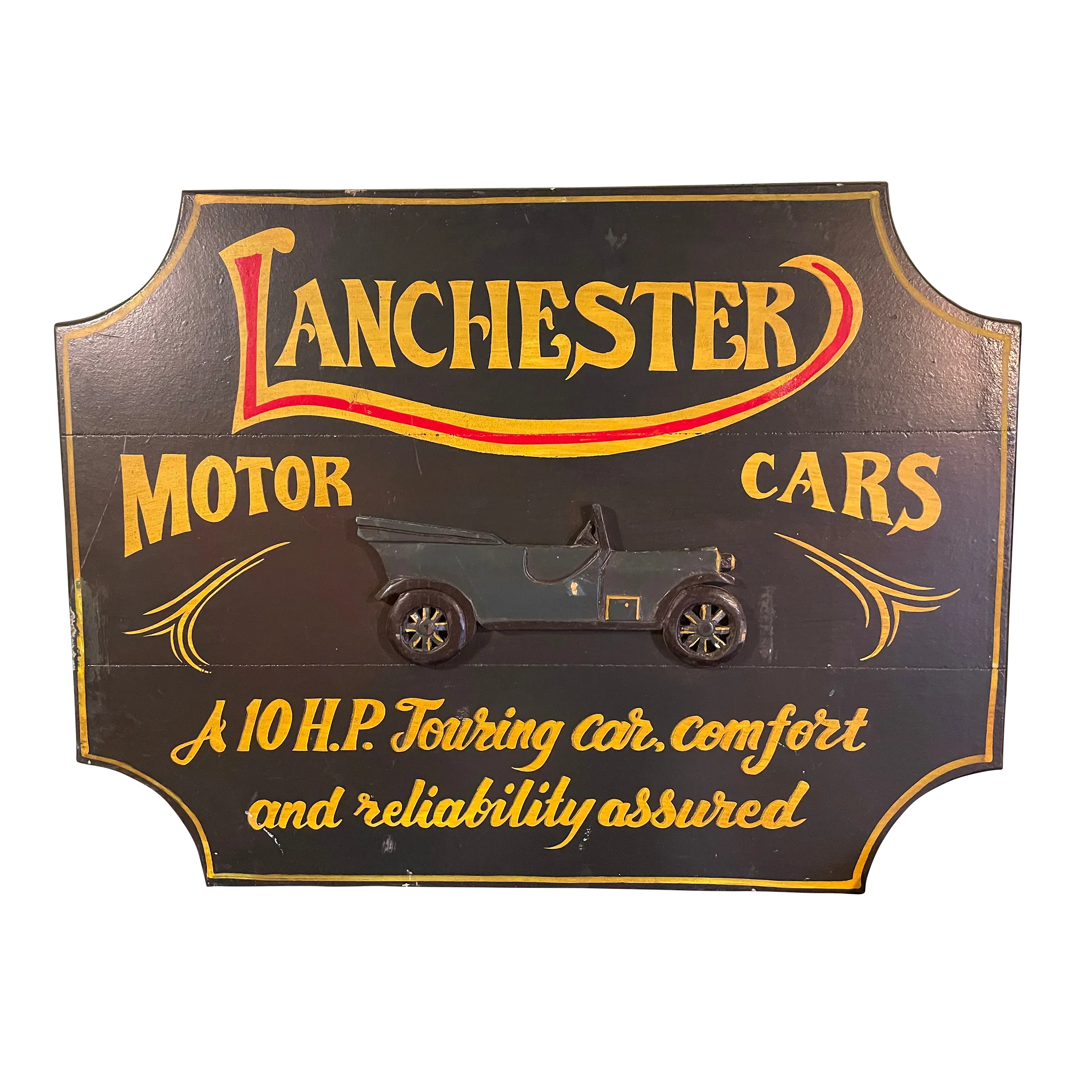 Vintage Hand Carved & Painted Advertising Sign for Lanchester Motor ...