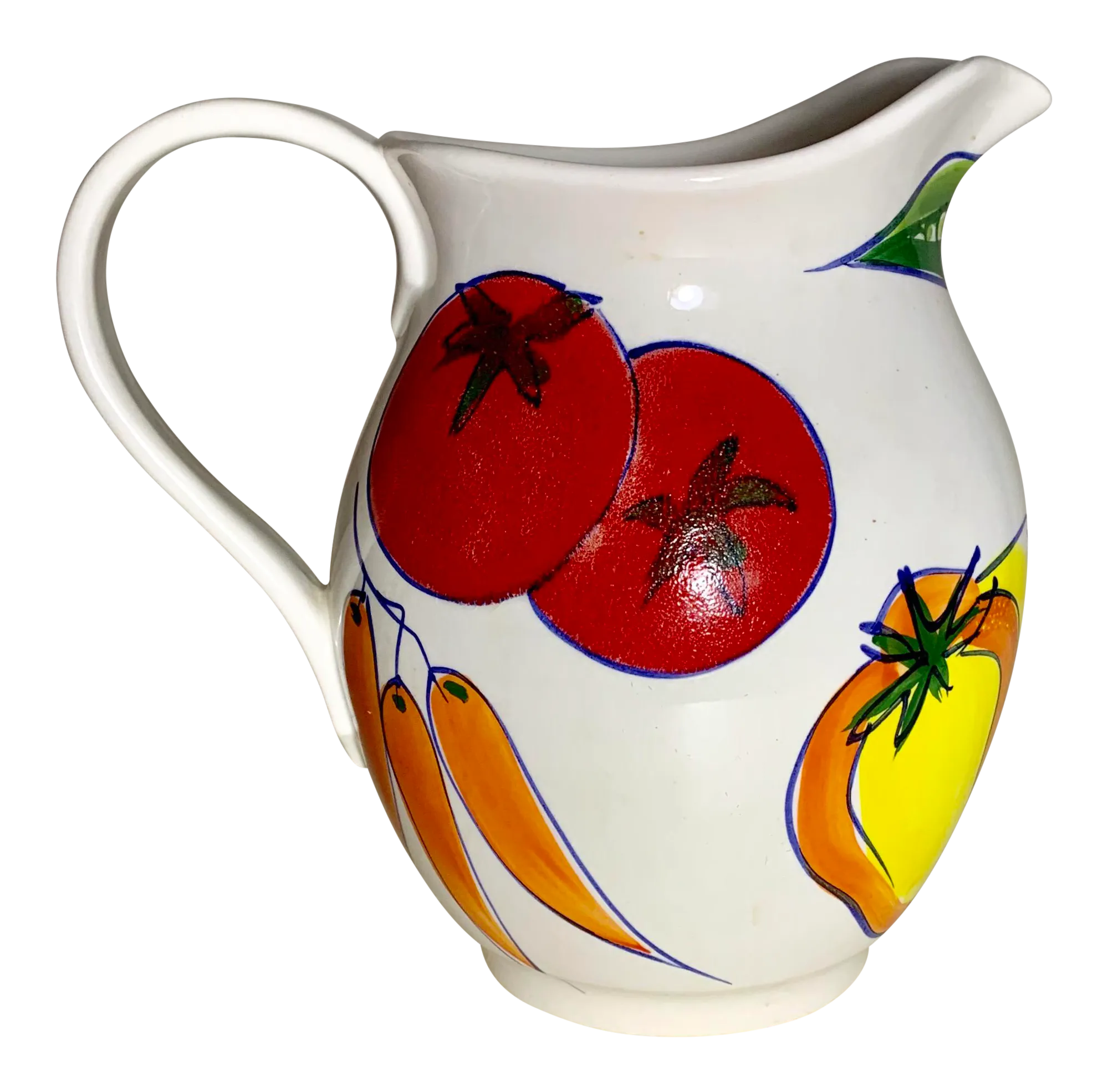 Italian Hand Painted Vegetable Design Ceramic Pitcher | Chairish