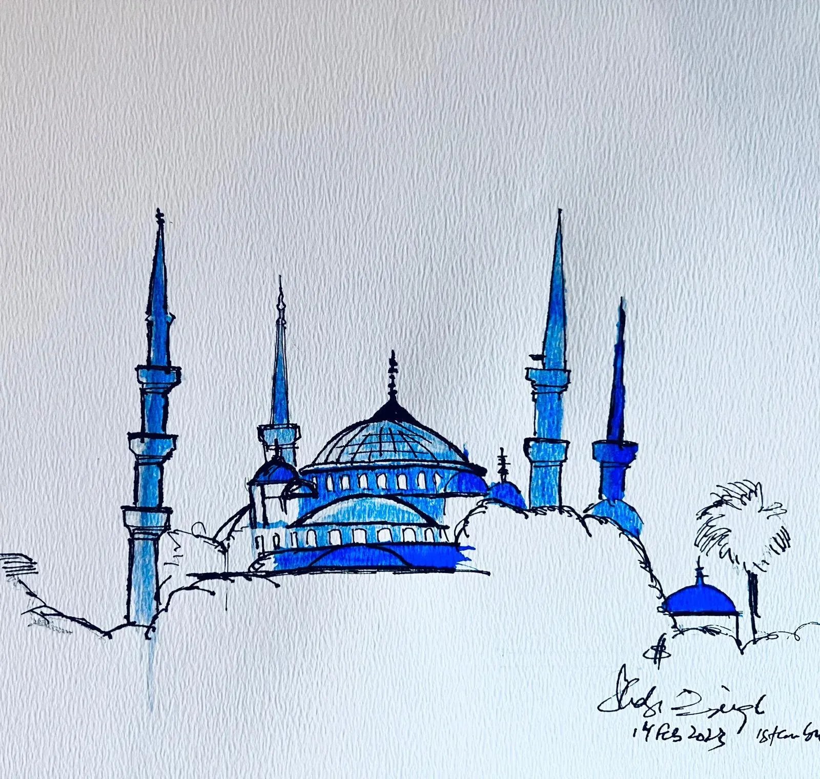 "Blue Mosque" Contemporary Original Architectural Drawing by Shabs ...