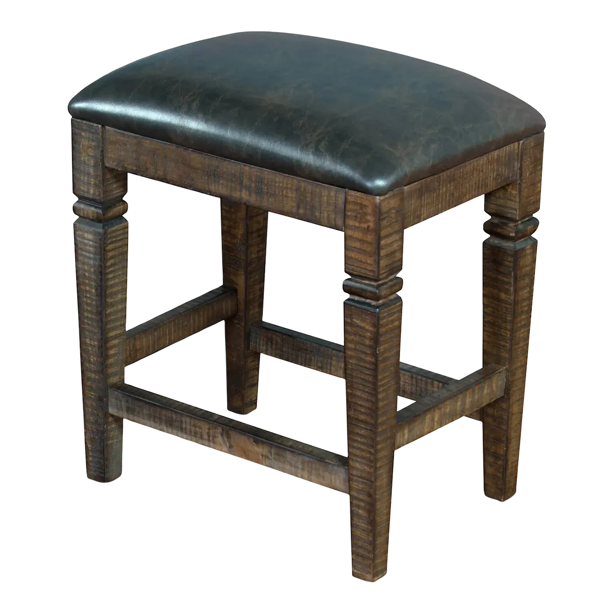 Dark Rustic Backless Counter Stool Padded Leather Seat | Chairish