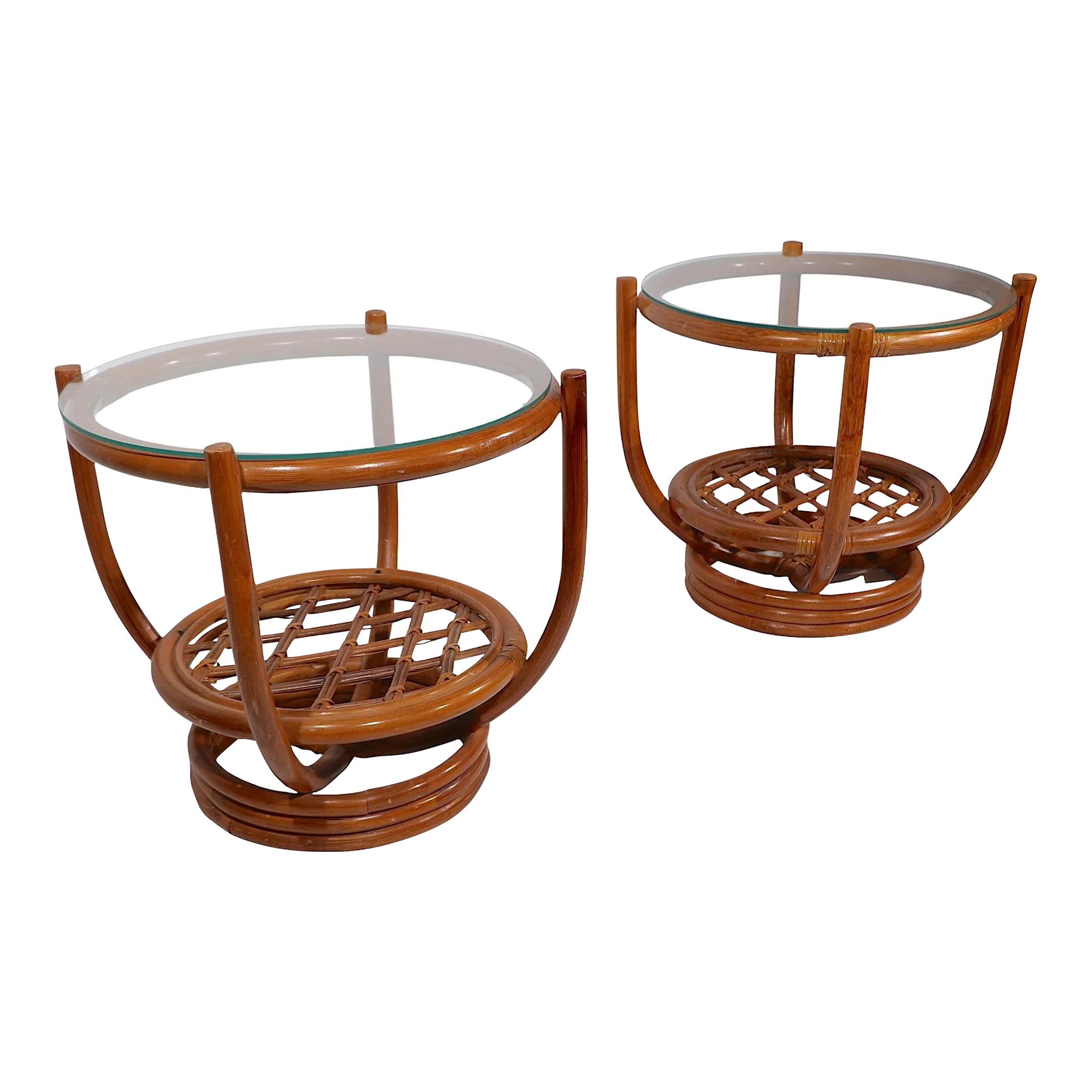 Pr. Mid Century Bamboo and Glass Side Tables | Chairish