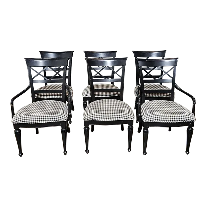 Late 20th Century Set of 6 Stanley Furniture Black X Back Dining Chairs ...