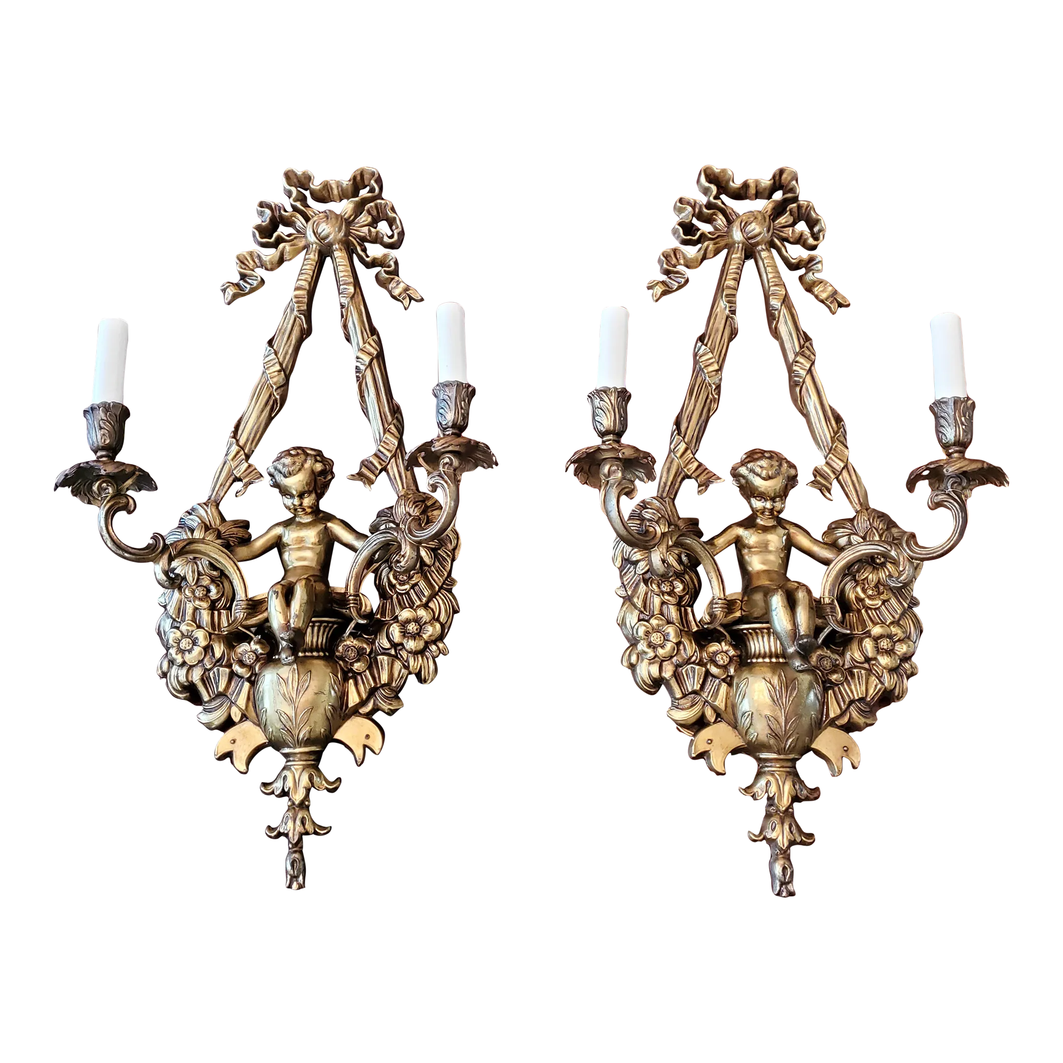 1950s Vintage Hollywood Glamour Regency Cherub Putti Sconces - a Pair ...