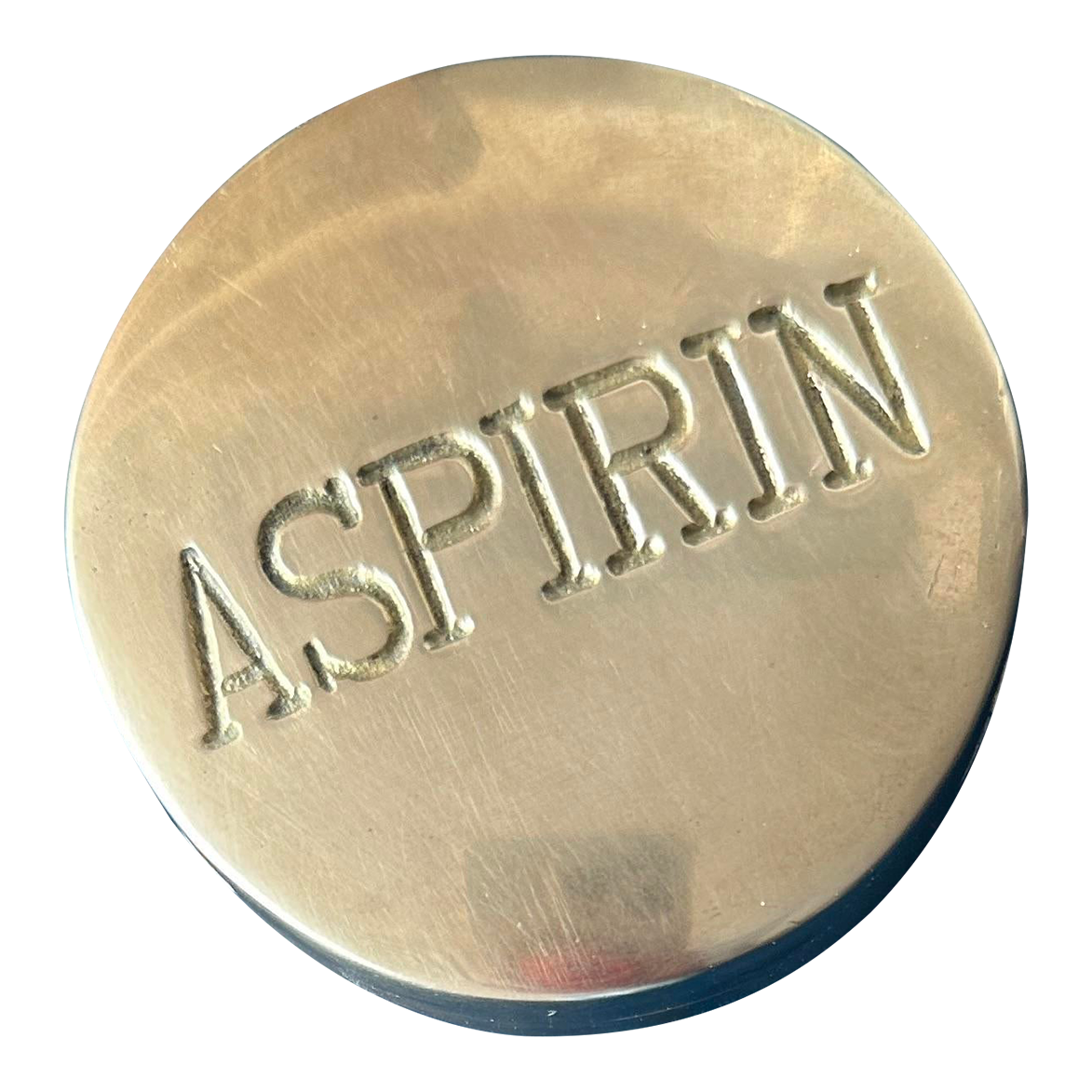 Late 20th Century Vintage Brass Aspirin Pill Box in Pop Art Style ...