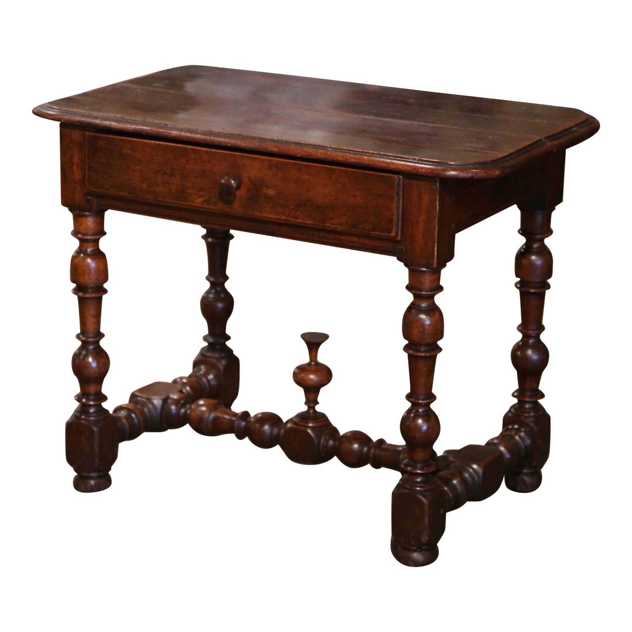 18th Century French Louis XIII Carved Walnut and Beech Turned-Leg Side ...