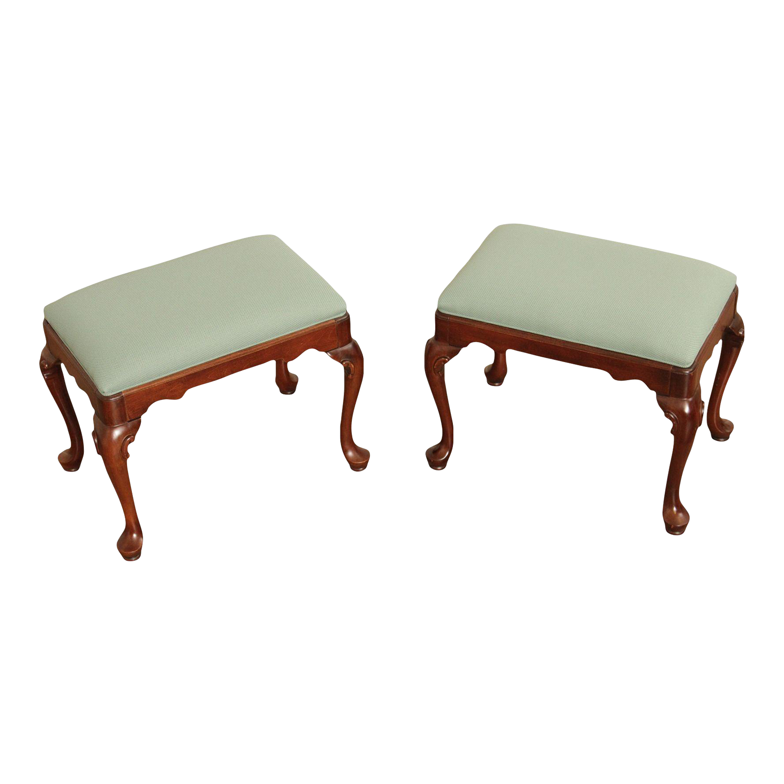 Ethan Allen Queen Anne Style Cherry Stools - A Pair | Chairish