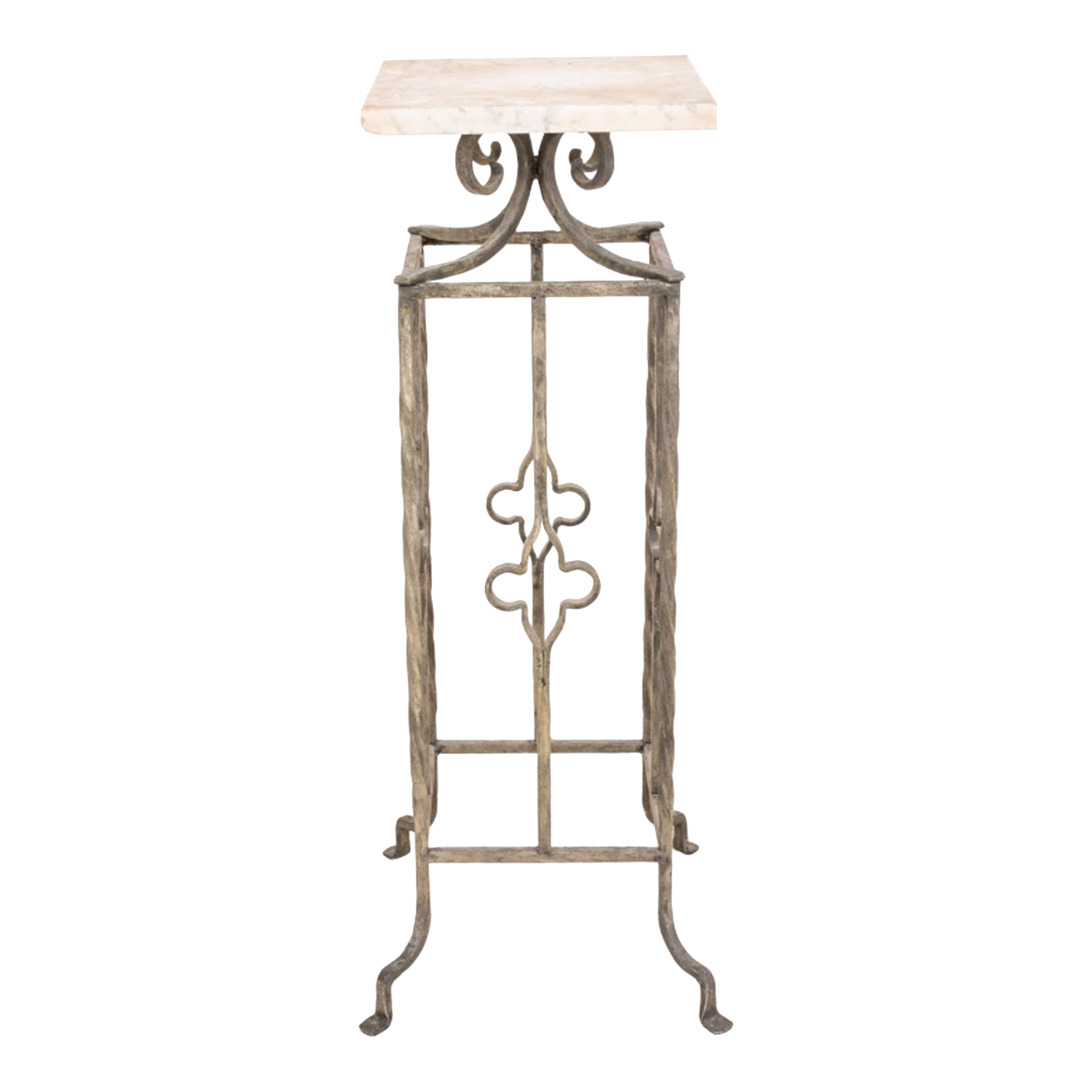 Marble & Wrought Iron Pedestal / Plant Stand | Chairish