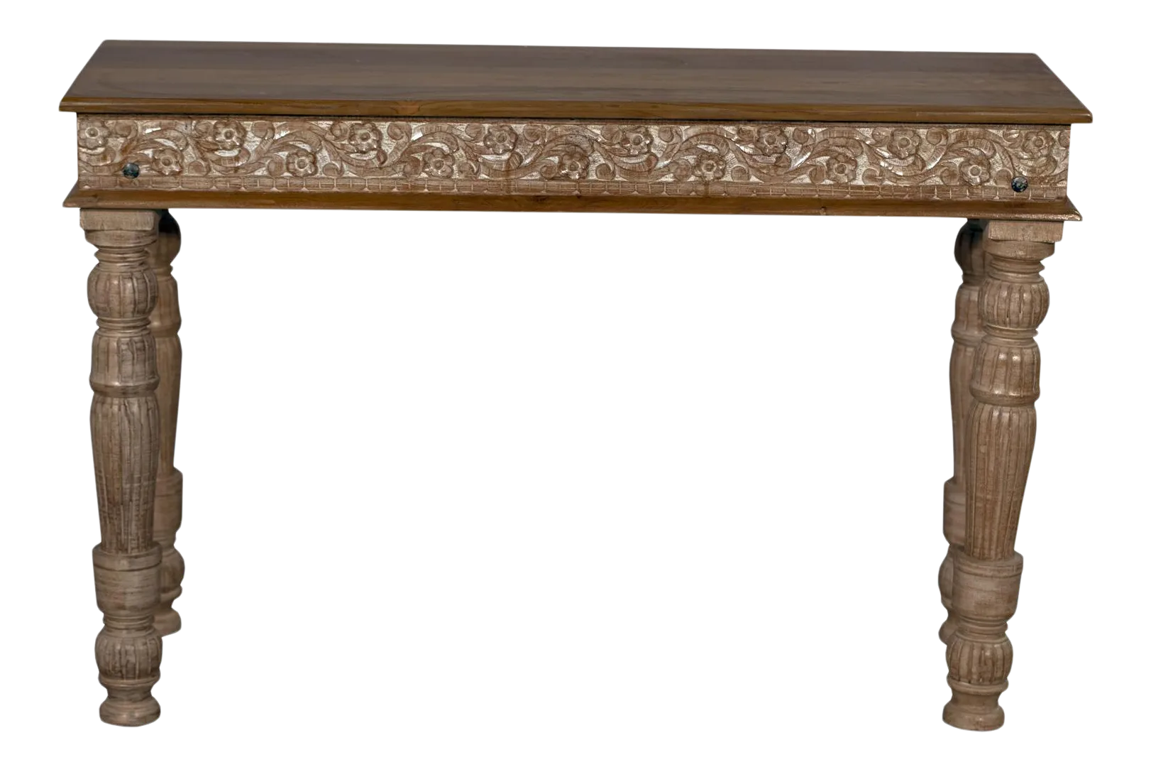 Mid Century Modern Solid Wood Carved Distressed Console | Farmhouse ...