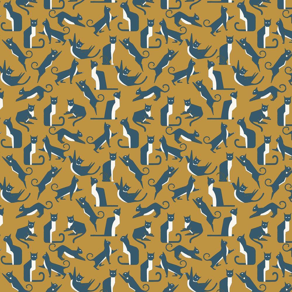 Geo Cat Wallpaper - Gold - Sample | Chairish