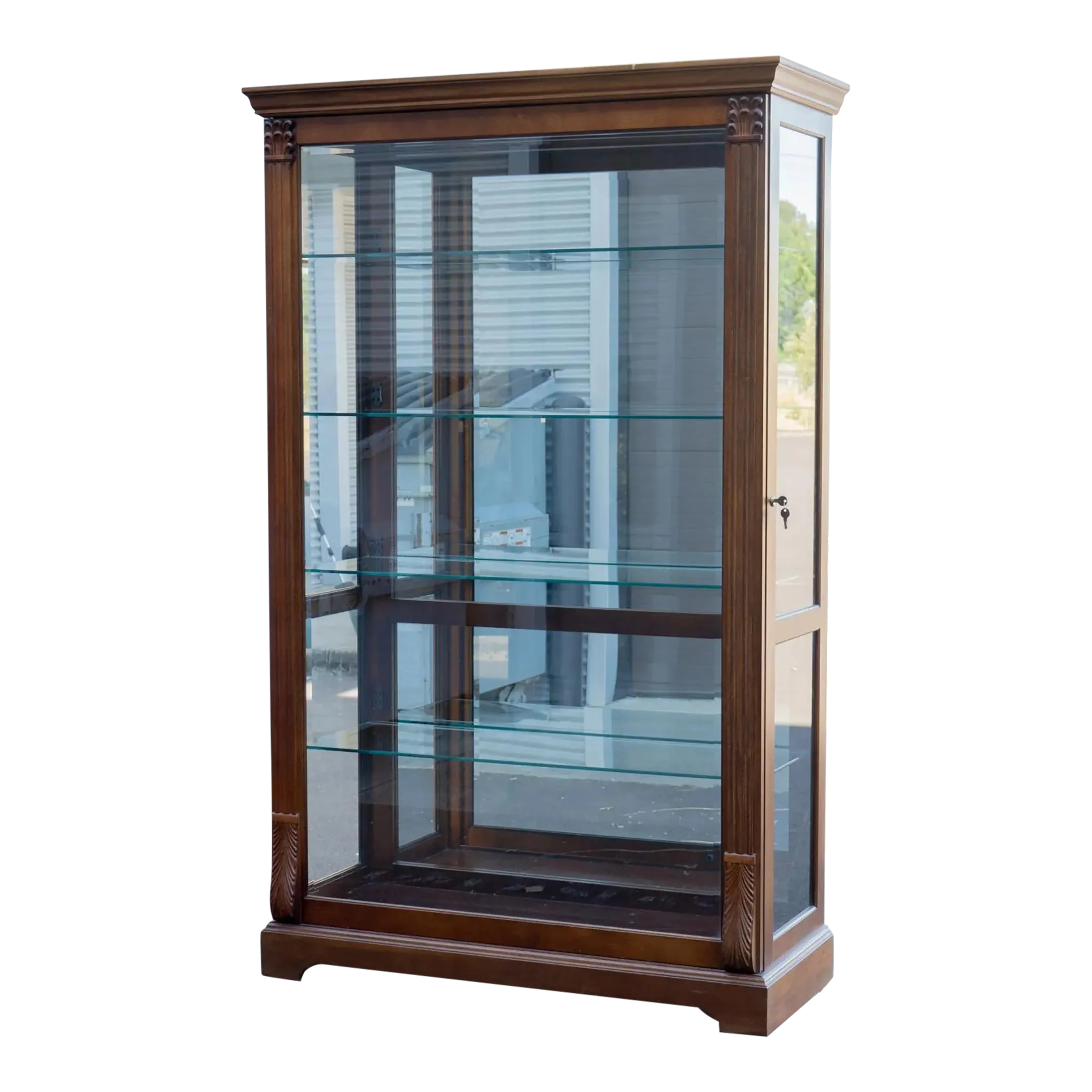 Pulaski Mahogany Glass Sliding Door Display Cabinet 4 Shelves | Chairish