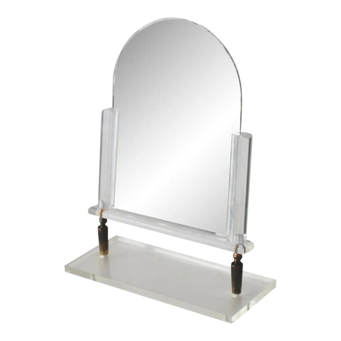 Vintage Lucite Acrylic Brass Round Table Mirror | Chairish