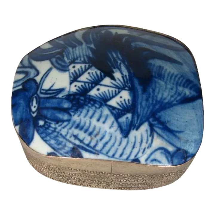 Mid-Century Porcelain and Metal Box With Rooster Motif | Chairish