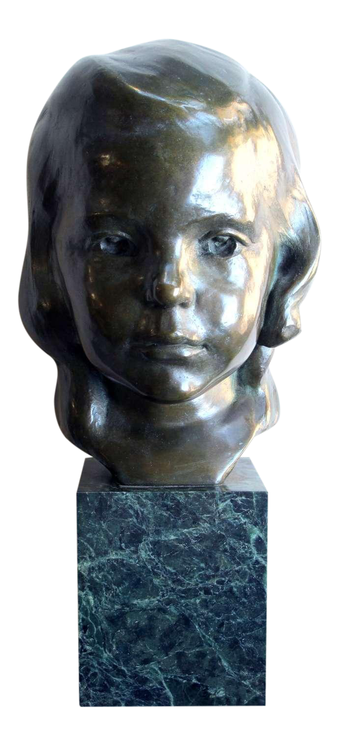 Rendered American Bronze Bust of a Young Girl by Jg Kendall | Chairish