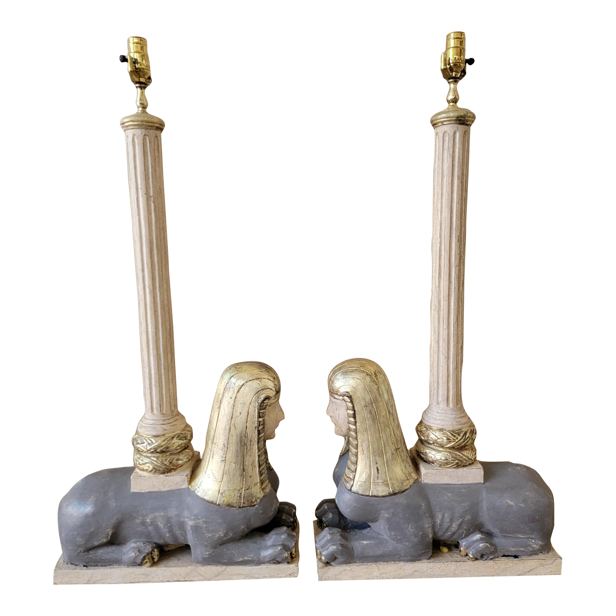 Bugatti-Style 1960s Sphinx Lamps - a Pair | Chairish