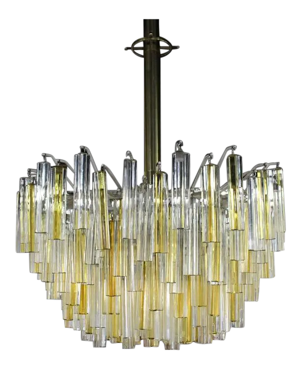 Venini Two-Tone Gold and Clear Murano Camer Light Fixture | Chairish