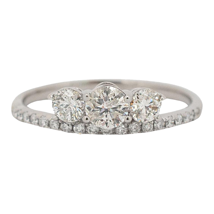 Ladies 14K White Gold Three Stone Diamond Engagement Ring Size 9 | Chairish