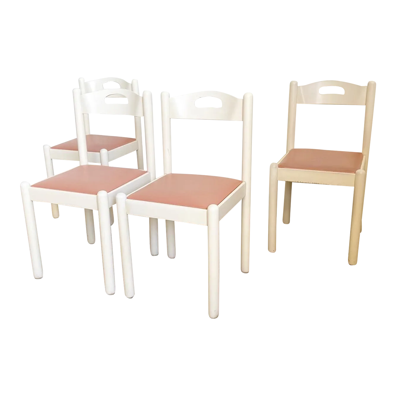 White and Pink Carimate Style Dining Chairs - Set of 4 | Chairish