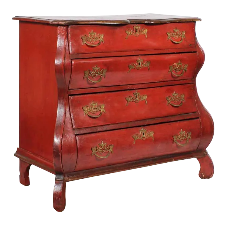 18th Century Dutch Bombe Chest in an Old Red Surface | Chairish