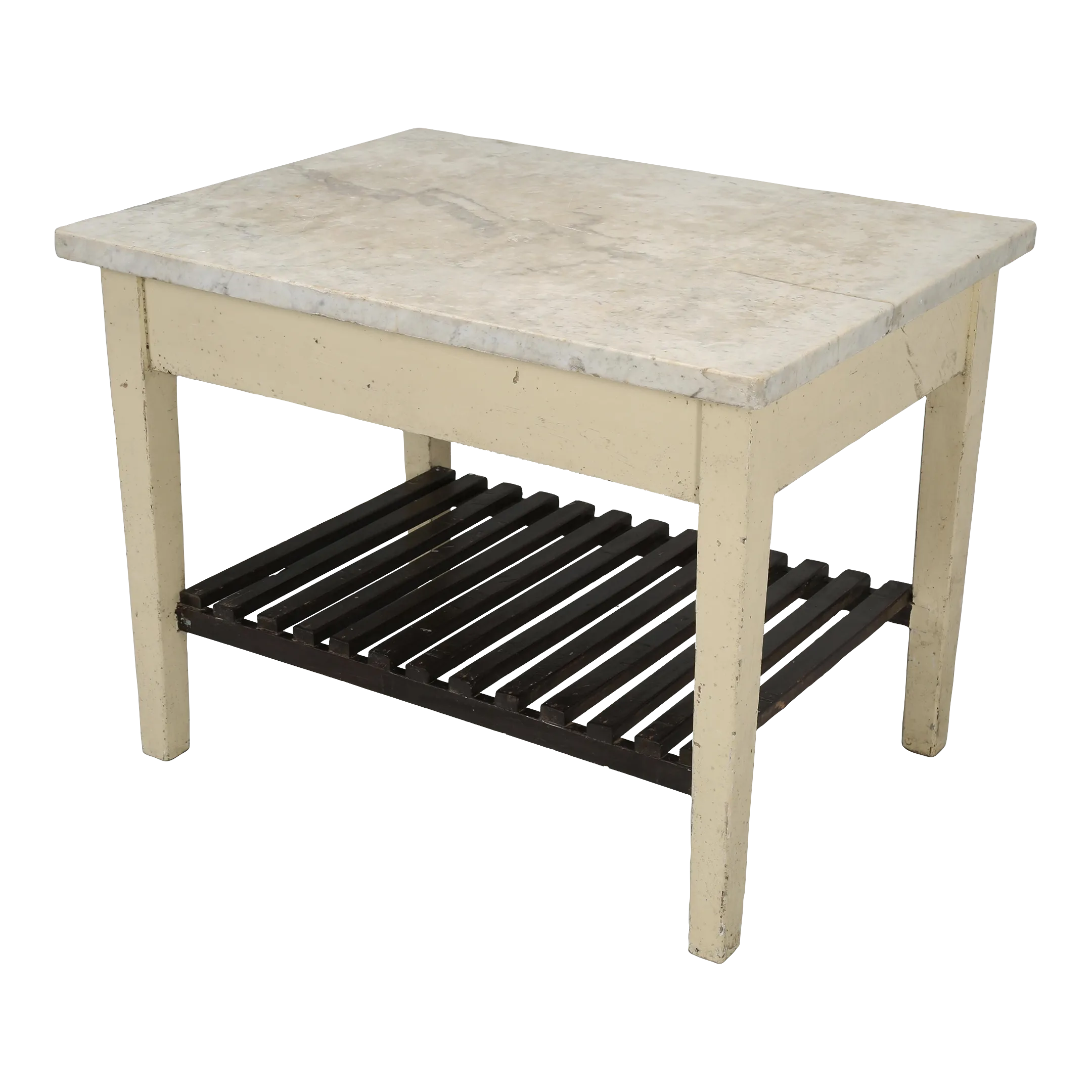 Original Country English Pastry Shop Kitchen Island, Marble Top | Chairish