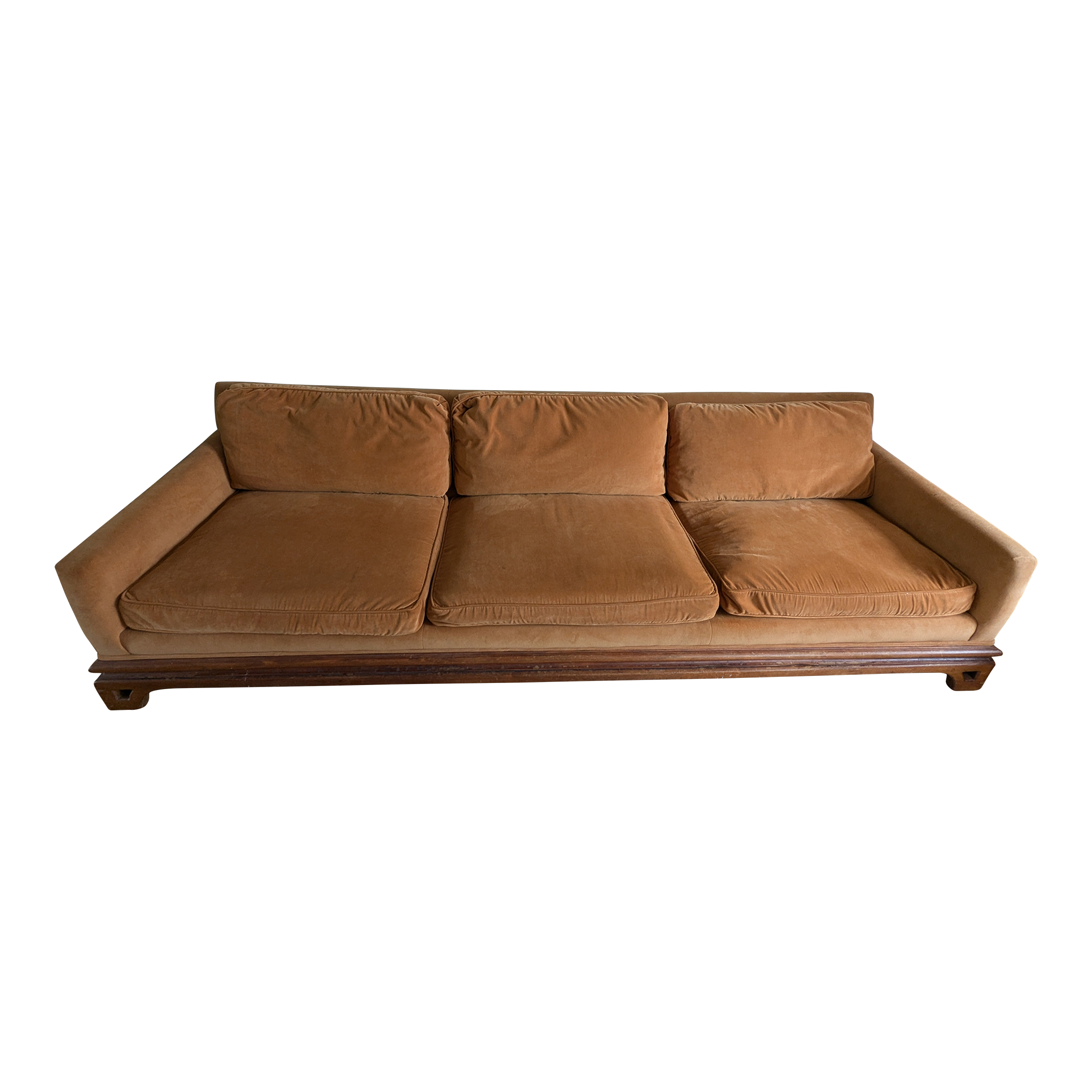 Mid 20th Century Wood Base Sofa With Sierra Orange Upholstery | Chairish