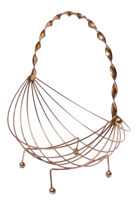 Mid-Century Modern Brass Decorative Basket | Chairish