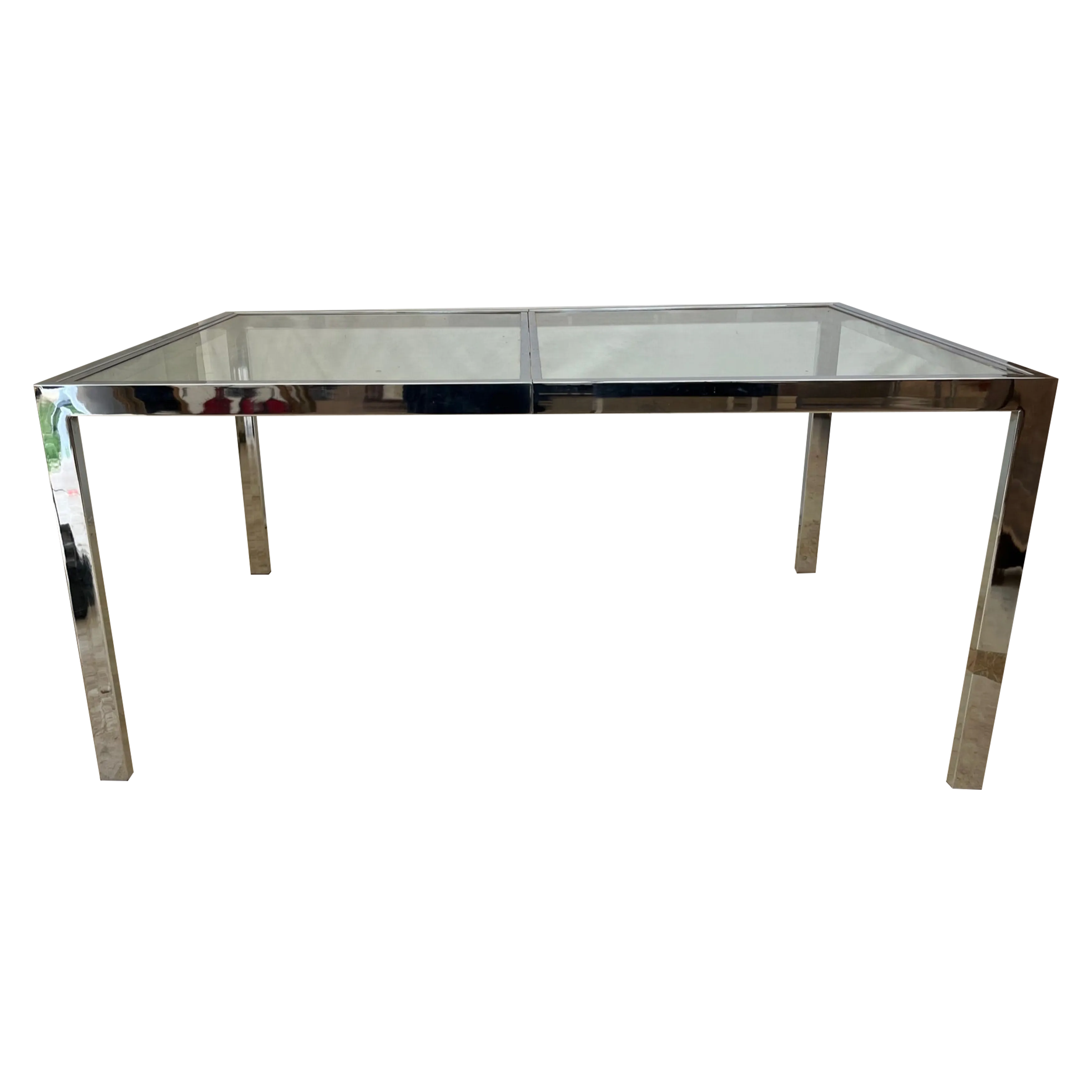 Mid-Century Modern Chrome and Glass Dining Table After Milo Baughman ...