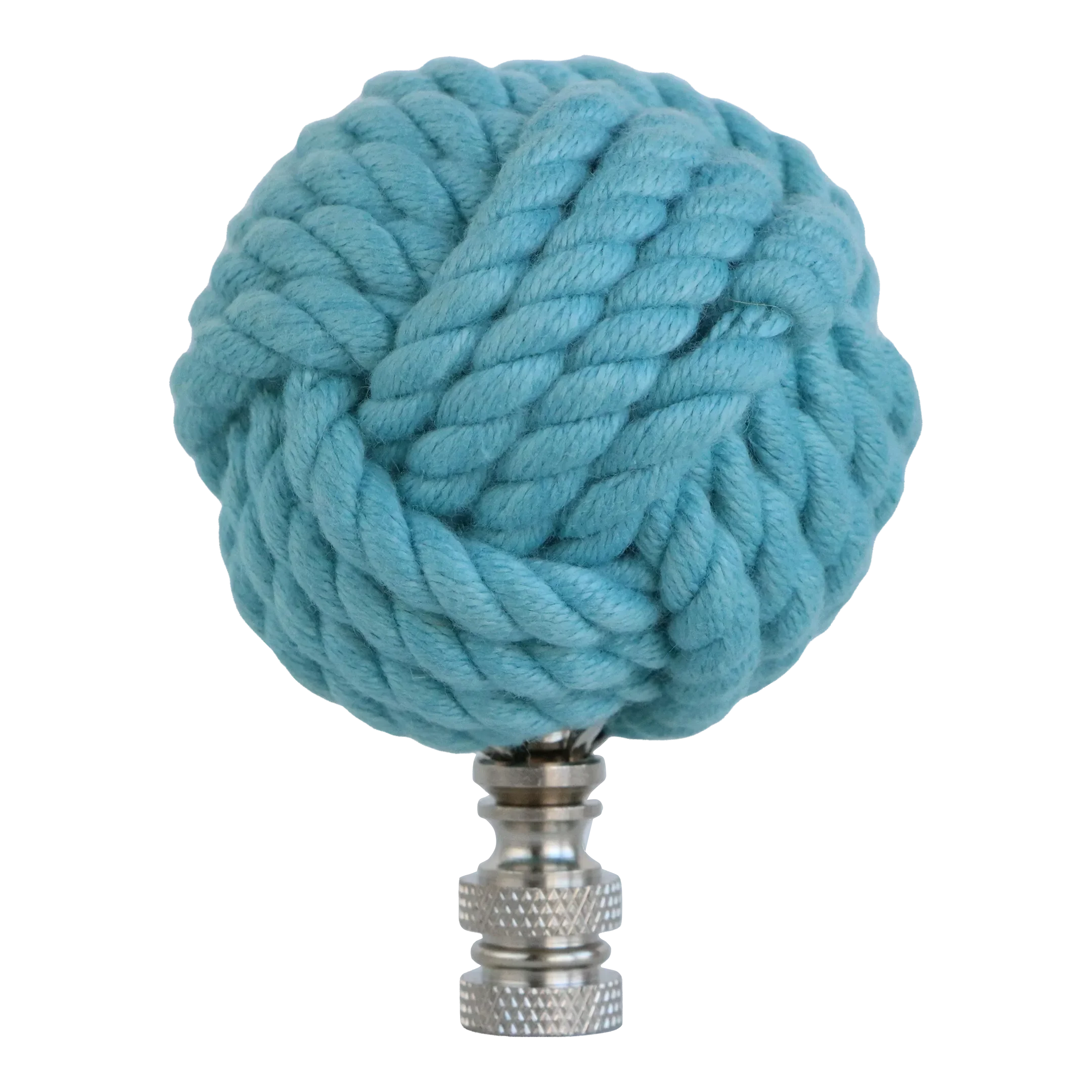 Nautical Knot Lamp Finial in Robin's Egg Blue on Chrome Hardware | Chairish